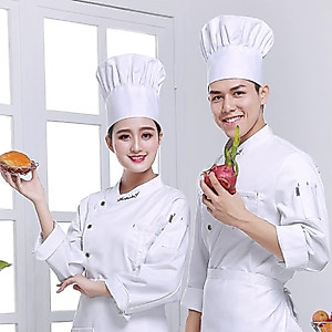 White Chef Hat for Men Women Adults,Elastic Band Adjustable Cotton Chefs Hat Hibachi Chef Works Hats Chef Cap Cook Hat