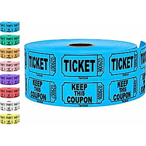 1000 Tacticai Blue Raffle Tickets (8 Colors Available), Double Roll, 2" x 2" Ticket for Events, Entry, Class Reward, Fundraiser & Prizes