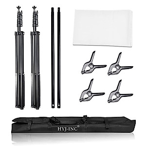 HYJ-INC Photo Background Support System with 8.5 x 10ft Backdrop Stand Kit, 100% White Cotton Muslin Backdrop,Clamp, Carry Bag for Photography Video Studio
