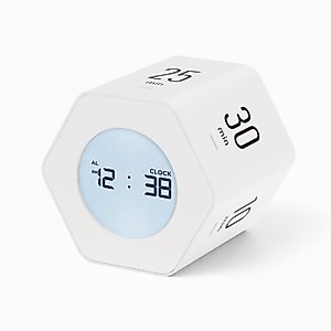 mooas Multi-Hexagon Clock Timer (White Ver.2), Digital Clock Timer, Backlit Display, 12/24H Mode, Count up & Countdown Timer, Rotating Display, Various time presets, for Studying, Cooking, Exercising