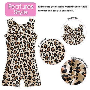 uideazone Girls Gymnastics Leotards size 6 7 One-piece Sparkly Bodysuit Quick Dry Leopard Athletic Unitards Biketards Swimwear