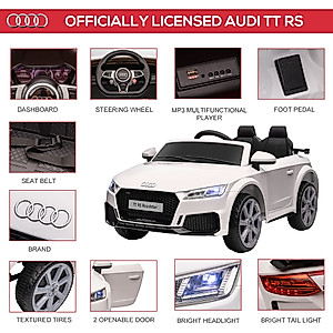 Aosom 6V Kids Electric Ride On Car, Licensed Audi TT RS with Suspension System and Remote Control, Horn, 5 Songs, Lights, MP3 Player, White