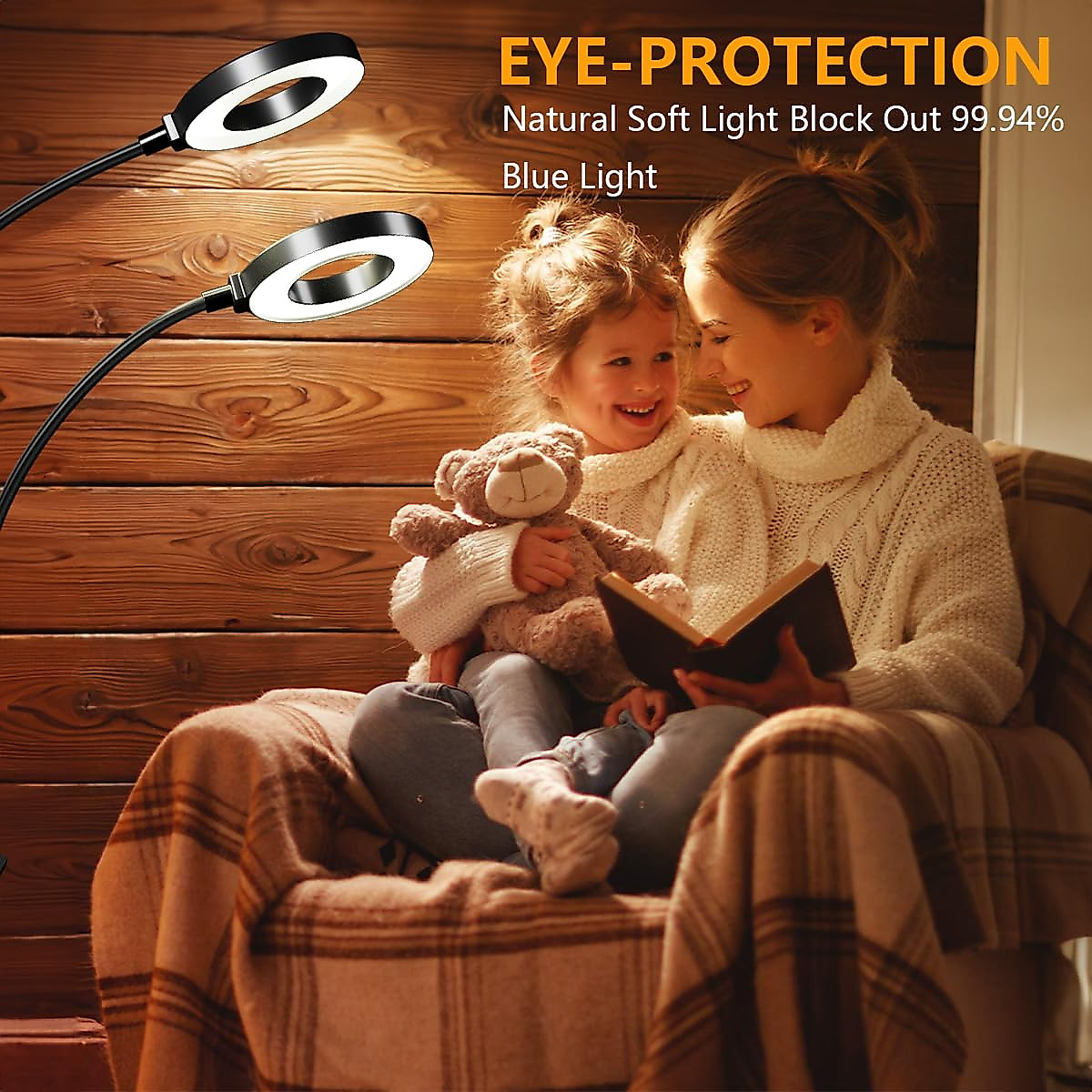 AWLYLNLL LED Desk Lamp with USB Adapter, Eye-Caring Gooseneck Ring Light, 3 Modes 10 Brightness Adjustable 10W Desk Light for Makeup Reading Bed Headboard (Metal)