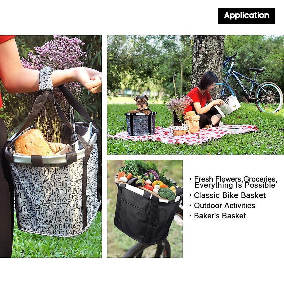 GLE2016 CZXJKKL Bike Basket, Foldable Small Pet Cat Dog Carrier Front Removable Bicycle Handlebar Basket Quick Release Easy Install Detachable Cycling Bag Mountain Picnic Shopping