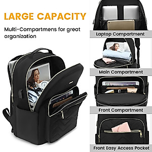 AMYGEM Laptop Backpack Travel Backpack for women, Water Resistant School Book Bag Computer Back Pack with USB Charging Port for Teacher Nurse, Fits for 15.6 Inch Laptop, Black