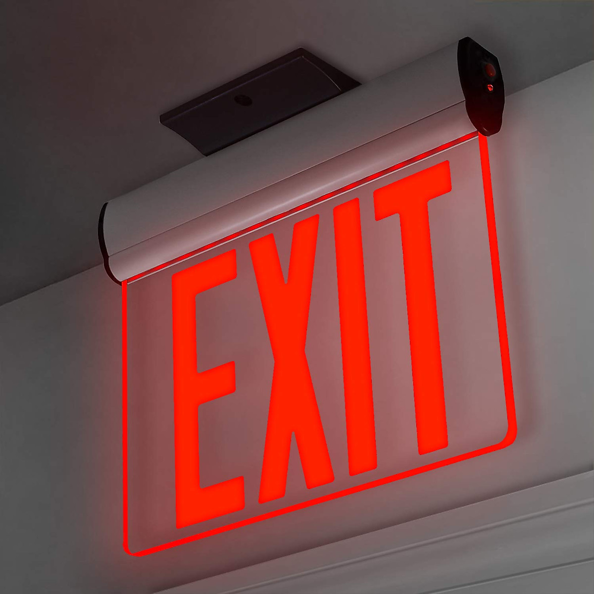 LFI Lights | New York City Approved Red Edge-Lit Exit Sign | Aluminum Housing | All LED | Single-Sided Clear Acrylic Panel | 8" Lettering | Hardwired w/Battery Backup | UL Listed | NYCELRT-R