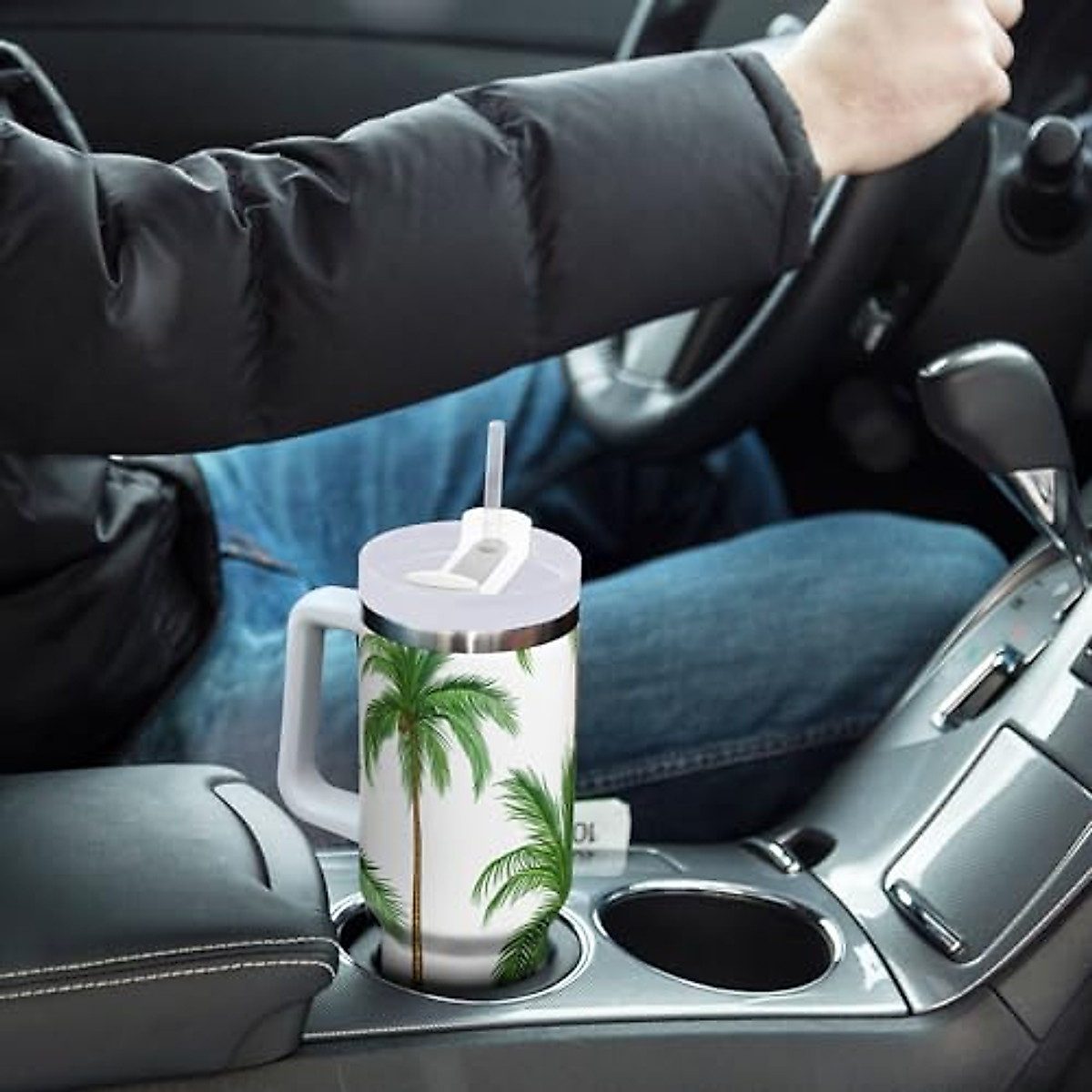 40 Oz Palm Trees Stainless Steel Tumbler with Lid and Straw Travel Insulated Tumblers
