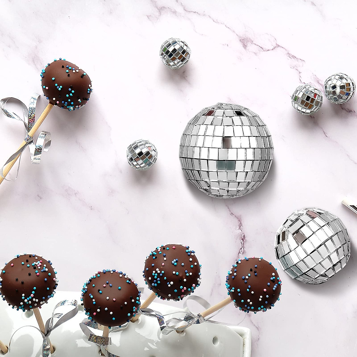 11 Pcs Disco Balls Cake Toppers Birthday Party Decorations Small Disco Ball Table Centerpiece Decor for 70s Themed Dance Party Supplies (Silver)