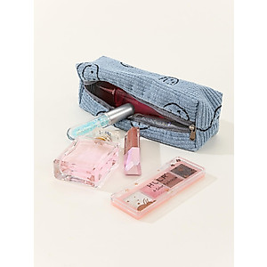 Smile Pencil Case Lightweight Small Aesthetic Pen Case Office College School Storage Bag Pouch Holder Box Organizer Makeup Pouch Cosmetic Bag Cute Pencil Case for Girls Boys Kids (Black)