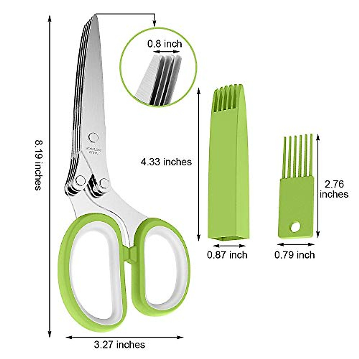 BENEKIY Scissors Herb Stripper Tools Kits 5-Blades Stainless Steel Scissors with Kitchen Herb Stripping Tool, Safe Cover, Cleaning Comb Multipurpose Kitchen Chopping Shear, Mincer