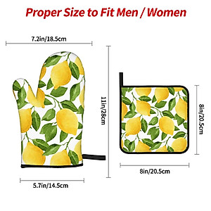 Yellow Lemon Oven Mitts and Pot Holders Set of 4, Oven Mittens and Potholders Heat Resistant Gloves for Kitchen Cooking Baking Grilling BBQ