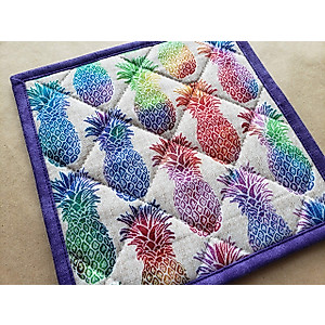 Rainbow Pineapple Potholders Set of 2 Handmade Hospitality Hostess Gifts Under 20 Summer Kitchen Linens Insulated Hot Pads Pair Quilted Trivets Charleston SC Themed Kitchen Decor