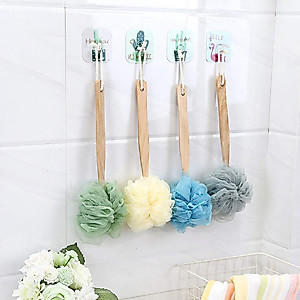 Arswin Loofah Back Scrubber for Shower,Wooden Handle Bath Sponge Lufa Shower Brush, Soft Nylon Mesh Back Cleaner Washer, Body Brush for Women&Kids Bathroom Shower Accessories (Blue)