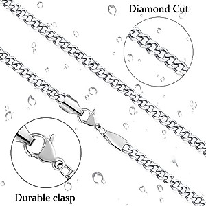 Fiusem Silver Tone Cuban Link Chain for Men, 5mm Mens Chain Necklaces, Stainless Steel Chain Necklaces for Men Women and Boys, 20 Inch