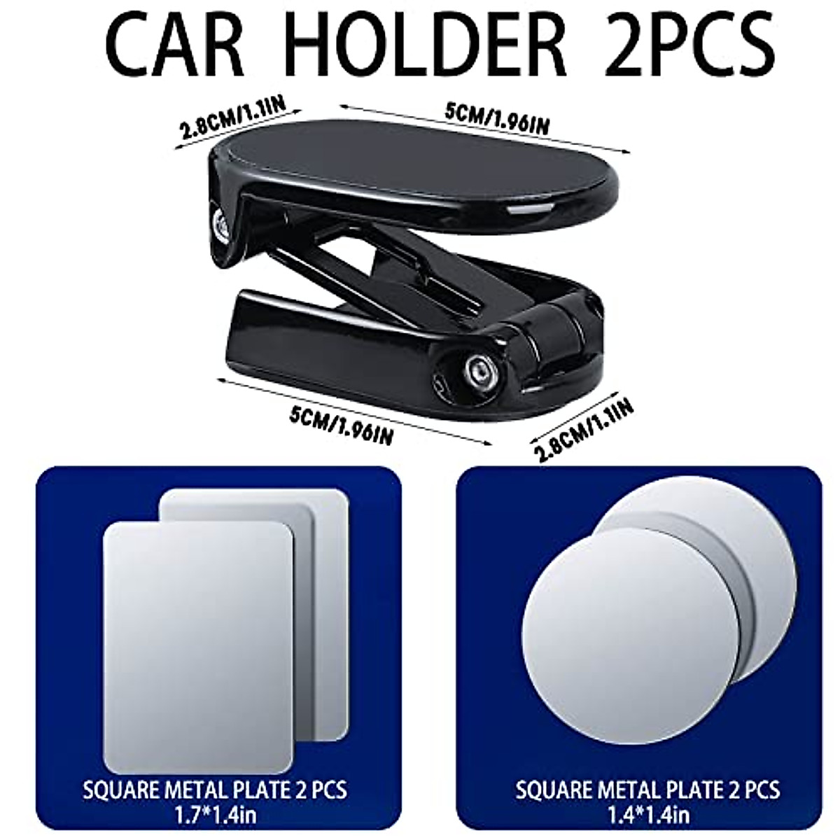 XEFINAL 2 Pack 2023 New Alloy Folding Magnetic Car Phone Holder，360° Rotation Magnetic Car Phone Holder，Metal Folding Universal Dashboard Car Phone Mount for Car (Black)