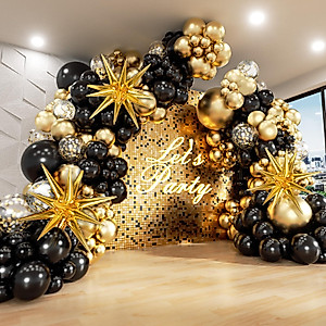 FOTIOMRG Black and Gold Balloons Garland Arch Kit, 5 10 12 18inch Black Gold Confetti Latex Balloons for 2024 Graduation Decorations Anniversary Birthday Party Decorations