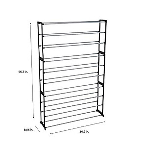 Simplify Free Standing Shoe Rack | 10 Tier | 50 Pair | Storage Shelf Organizer | Good for Sneakers | Heels | Boots | Pumps | Black