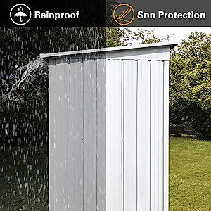 Ampela Outdoor Storage Shed with Singe Lockable Door,Outside Waterproof Galvanized Metal Shed with Air Vent Suitable for Backyard Garden,Tiny House Storage Sheds for Patio Lawn，5x3 FT,White+Orange