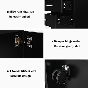 Beauty Salon Station with Drawers, Salon Rolling Cart, Barber Organizer with Wheels, Hair Stylist Equipment Makeup Spa Cart, Hairdryer Holder, Black