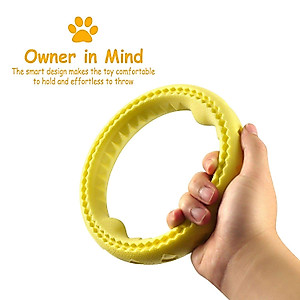 Fluffy Paws Dog Chewing Ring - Soft Rubber Ring Dental Chewing Teething Biting Chasing Training Toy for Small and Medium Dog Puppy - 7", Yellow