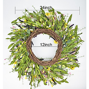 24Inch Artificial Daisy Flower Wreath -Spring Floral Wreath Fake Flower Wreath Spring/Summer Wreath for Front Door Home Decor