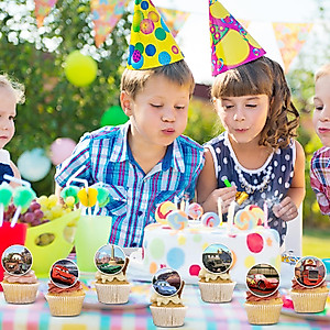 24pcs Cars Cake Toppers Cupcake Ring Decor for Kids Cars Theme Birthday Party Supplies Baking Decorations Party Favors