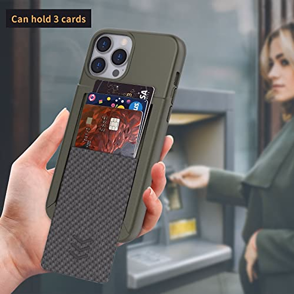 BIBERCAS for iPhone 13 Pro Max Wallet Case, with Card Holder & Camera Protector, [Anti-Scratch Lining][8 FT Anti-Drop], Sliding Card Holder iPhone 13 Pro Max Case 6.7" (Green)