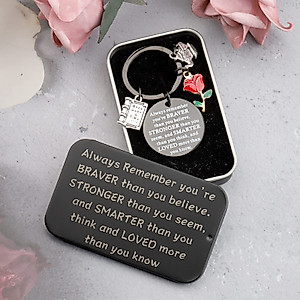 KUIYAI Fairytale Jewelry Belle Rose Charm Keychain Always Remember You’re Braver Than You Believe Keychain Inspirational Gift (BellesKBLK)