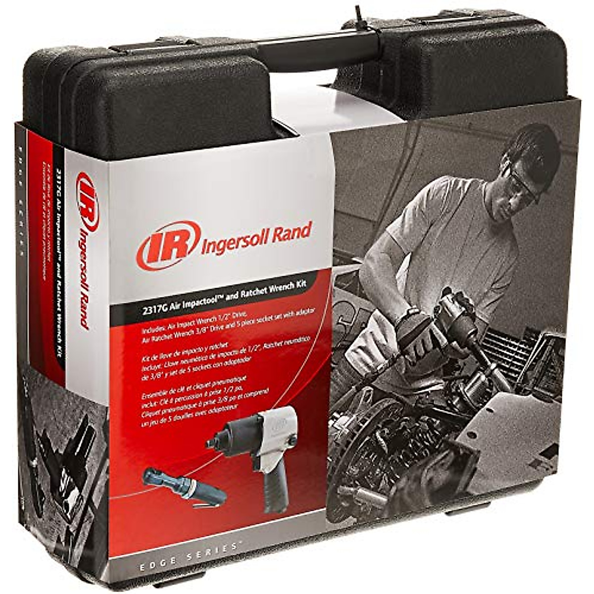 Ingersoll Rand 2317G Edge Series Kit with 231G Air Impact & 170G Air Ratchet Wrench, 5 Piece Socket Set and Storage Carry Case, Ergonomic Grips, Black