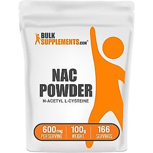 BulkSupplements.com NAC Powder - N-Acetyl Cysteine 600mg, NAC Supplement - Antioxidant Support, Gluten Free - 600mg per Serving, 166 Servings, 100g (3.5 oz) (Pack of 1)