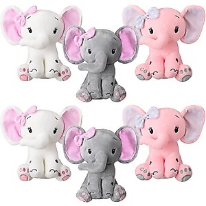 6 Pieces Elephant Stuffed Animals 8 Inch Big Ear Stuffed Elephant Animal Plush Toy Gift for Baby Shower Boys Girl, Woodland Nursery Bed Decor Birthday Party Supplies