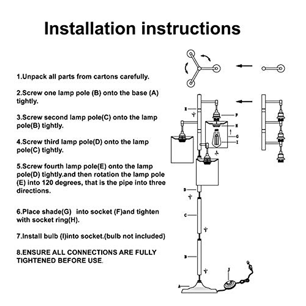 WOXXX Industrial Floor Lamp with White Fabric Shade Rustic Farmhouse Standing Lamp Modern Tree Floor Lamps for Living Room Bedrooms Office, Room Lamp Tall Lamps Corner Lamp Chrome（Bulbs Exclude）