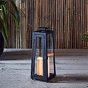 Lights4fun, Inc. Black Metal Solar Powered LED Fully Weatherproof Outdoor Garden & Patio Flameless Candle Lantern