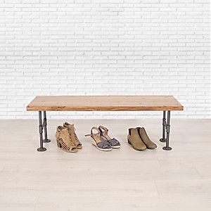 Pipe and Cedar Wood Mudroom and Entryway Storage Bench, Solid Cedar Wood with Pipe Base by William Roberts Vintage