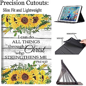 Case for iPad Pro 11 Inch 4th/3rd/2nd/1st Generation 2022/2021/2020/2018, Fit Also iPad Air 4/5 th 10.9 inch Adjustable Stand Auto Sleep/Wake, Philippians 4:13 Quotes Bible Scripture Sunflowers