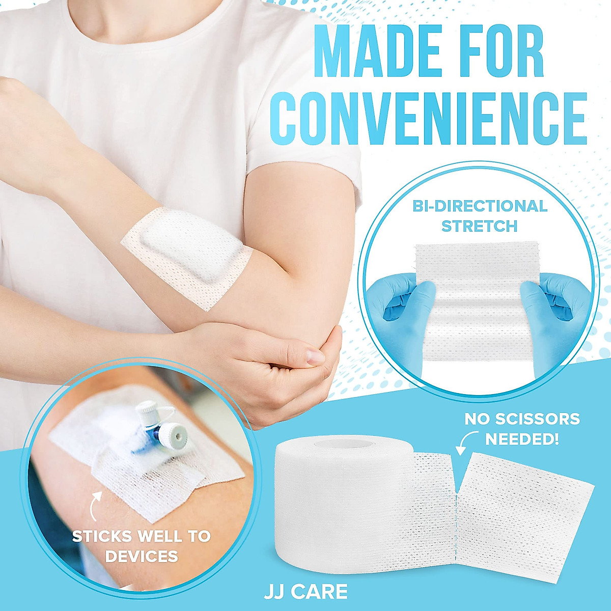 JJ CARE Soft Surgical Tape [Pack of 4], 2” x 10 Yards Soft Cloth Tape, Latex-Free Cloth Medical Tape for First Aid, Breathable Cloth Surgical Tape, Hypoallergenic Adhesive