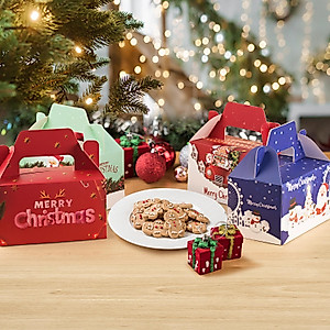 24 PCS 3D Christmas Cookie Gift Boxes with Handles for Holiday Xmas, School Classroom Party Favor Supplies, Candy Treat Cardboard Cookie Boxes, 4 Designs, Christmas Gift Boxes