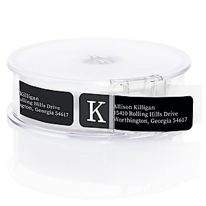 Simple Black Monogram Rolled Address Labels / 250 Personalized Return Address Labels/Designer Address Stickers in Elegant Plastic Dispenser