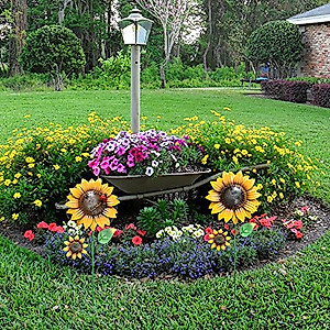 hogardeck Metal Sunflowers Decorative Garden Stakes, 26" Outdoor Garden Decor 9" Flower Shaking Head Yard Stakes, Spring Yard Art Fairy Decorations for Lawn Patio, 2 Pack