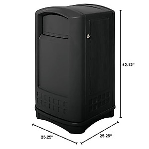 Rubbermaid Commercial Products Plaza Trash Can, 50 GAL, Black Plastic, Outdoor for Stadiums/Parks/Shopping Plazas