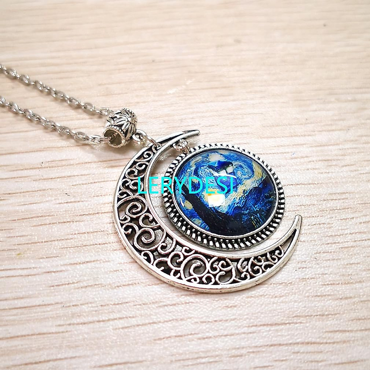 TARDIS Doctor Who Necklace doctor who moon jewelry pendant police box Starry Night Pendant Vincent Van Gogh Art Handmade Jewelry for women (22)