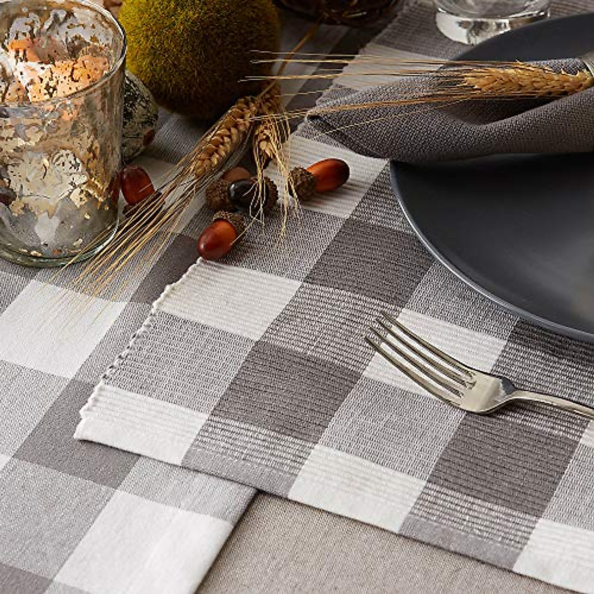 DII Buffalo Check Collection, Classic Farmhouse Tabletop Set, Placemat Set, 13x19, Gray & White, 6 Piece