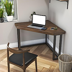 RUNNUP Modern Solid Wood Corner Desk Space Saving Small Desk Simple Computer Desk for Living Room, Bedroom, or Home Office, 31.5" L x 31.5" W x 29.5" H Triangle Without Chairs