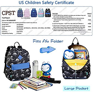 School Backpack for Boys, Lightweight Kids Backpack Preschool Toddler Kindergarten Bookbag with Front Chest Buckle,Black Dinosaur VONXURY