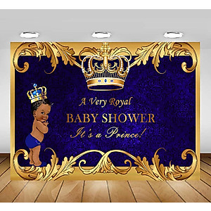 Mocsicka Royal Prince Baby Shower Backdrop Black Boy Gold Crown Photography Background 7x5ft Little Prince Royal Blue Backdrops for Baby Shower Party