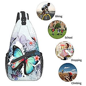 Aswuihz butterfly ink paint flowers Sling Bags Shoulder Backpack Crossbody Men Women Gym Climbing Runners Cycling Travel