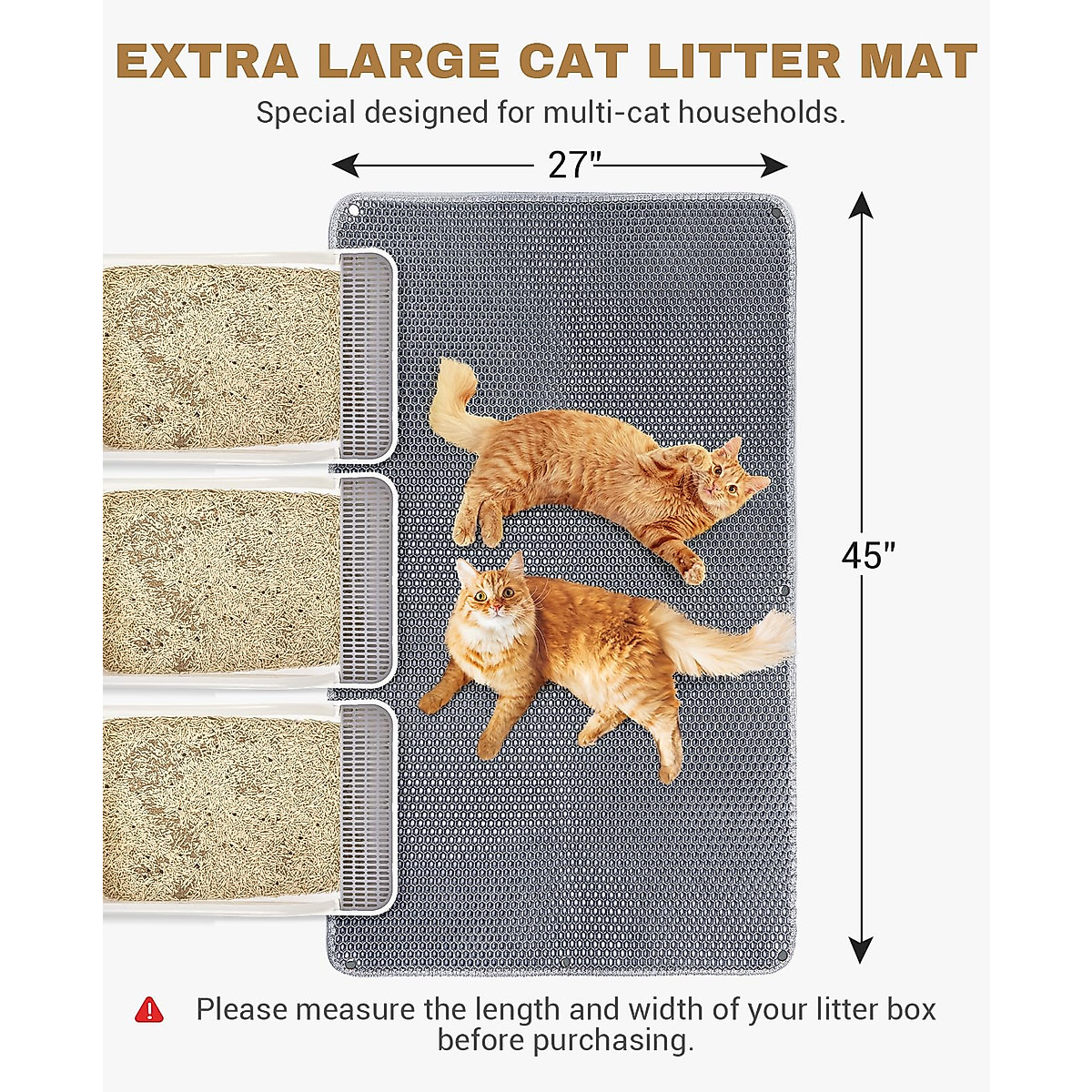 Fostanfly Cat Litter Mat - Extra Large XL 45"x 27" Cat Litter Trapping Mat, Machine Washable Double Layer Design, Urine & Waterproof for Kitty- Easy Clean for Floor