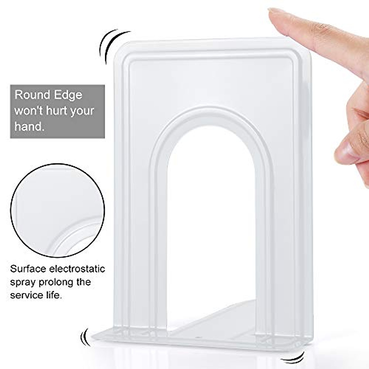 Bookends, Metal Bookends Book Ends Economy Universal Nonskid Heavy Duty Bookends Shelves Office White 6.69 x 4.9 x 4.3in,3 Pair/6 Piece