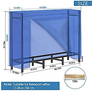 YBING 4ft Outdoor Firewood Rack with Cover, Waterproof, Heavy Duty, Large Capacity, Adjustable Metal Material, Blue