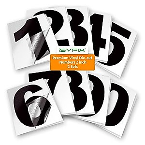 iSYFIX Black Vinyl Numbers Stickers – 2 Inch Self Adhesive (2 Sets)- Premium Decal Die Cut and Pre-Spaced for Mailbox, Signs, Window, Door, Cars, Trucks, Homes, Businesses, Address Numbers, Indoor or Outdoor